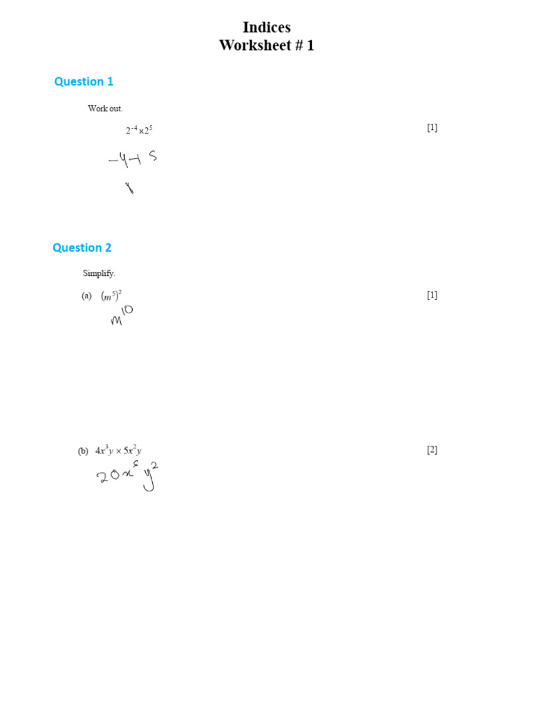 IGCSE Maths Indices Practice Paper | PDF