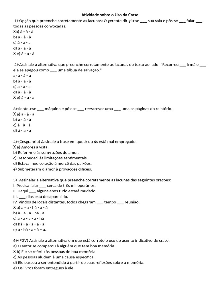 Atividade Sobre o Uso Da Crase | PDF