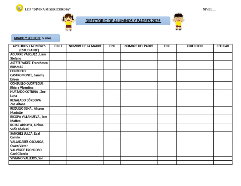 Formato de Directorio 2025 - I5 | PDF