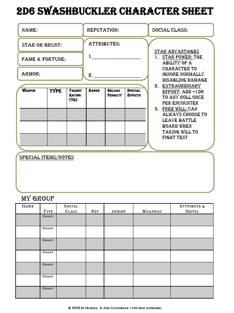 2d6 swash character sheet | PDF