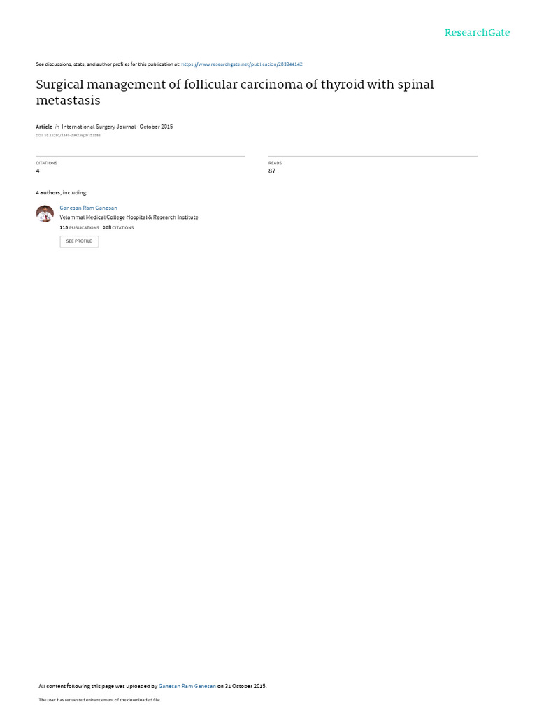 Surgical Management of Follicular Carcinoma of Thyroid With Spinal ...