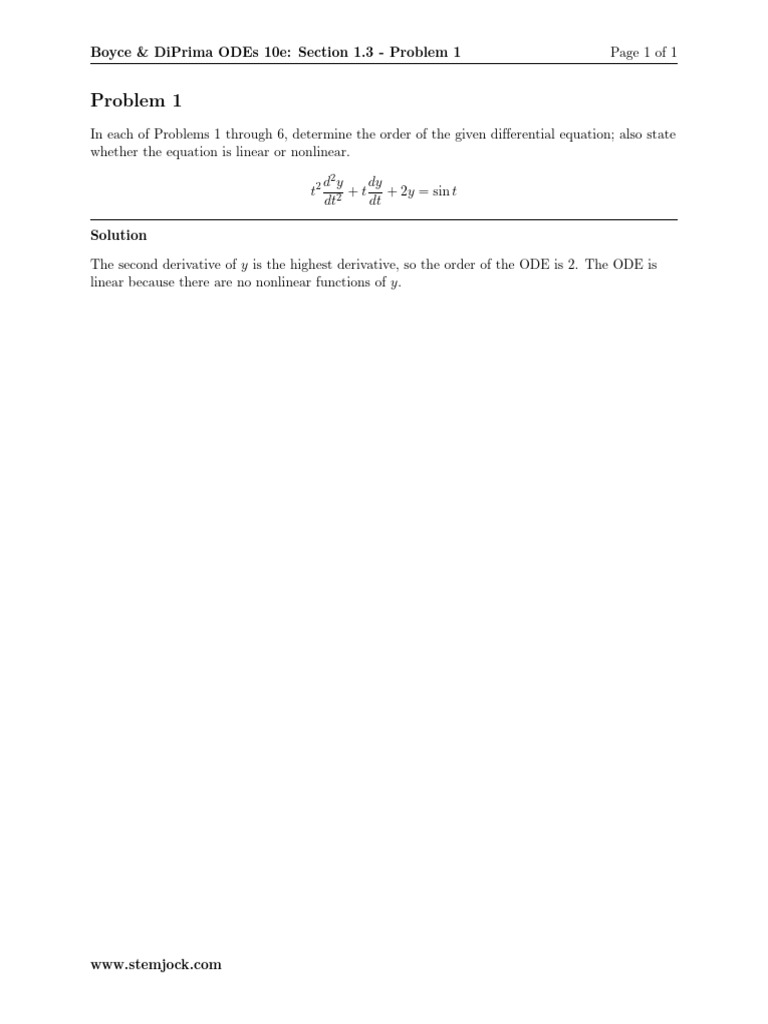 Problem 1: Boyce & Diprima Odes 10E: Section 1.3 - Problem 1 | PDF