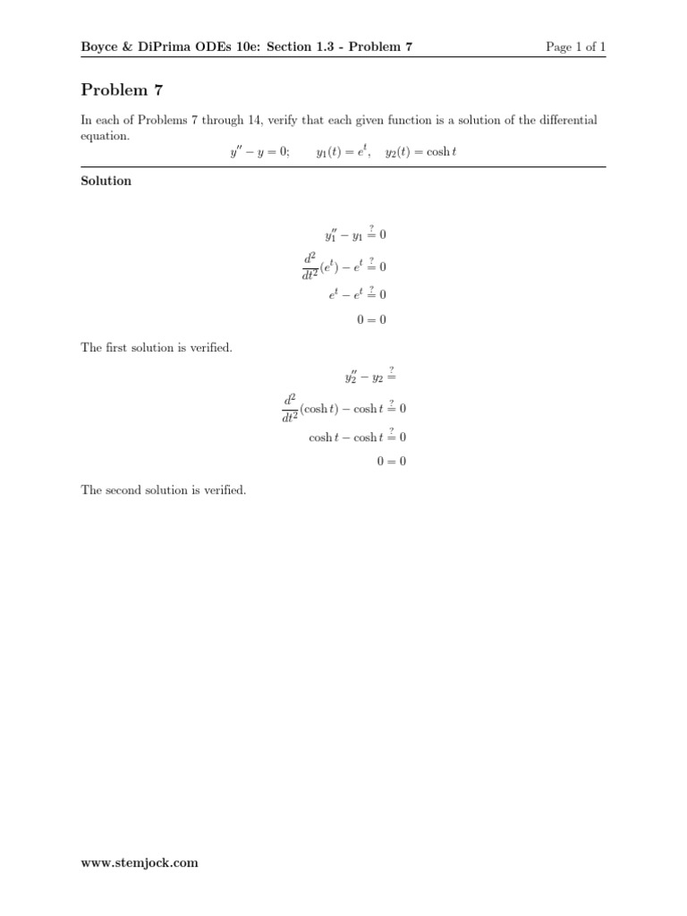 Problem 7: Boyce & Diprima Odes 10E: Section 1.3 - Problem 7 | PDF