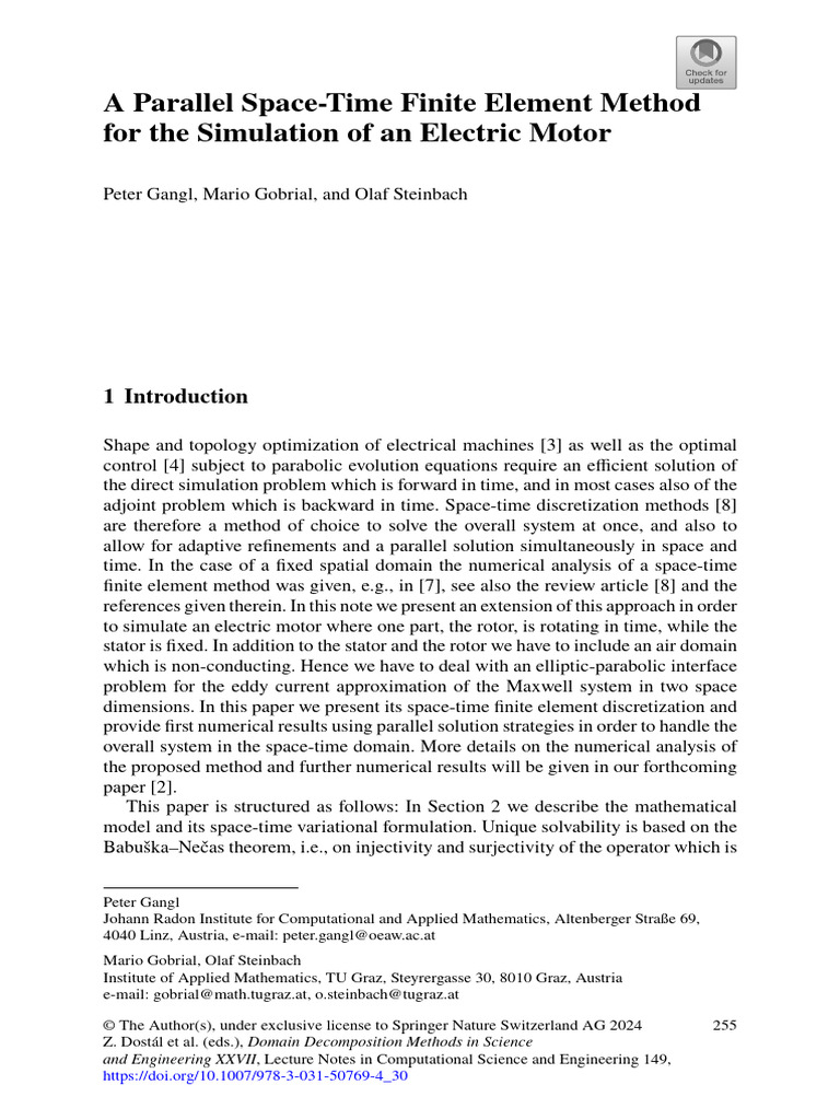 Un Método Paralelo de Elementos Finitos Espacio-Tiempo para La Simulación de Un Motor Eléctrico ...
