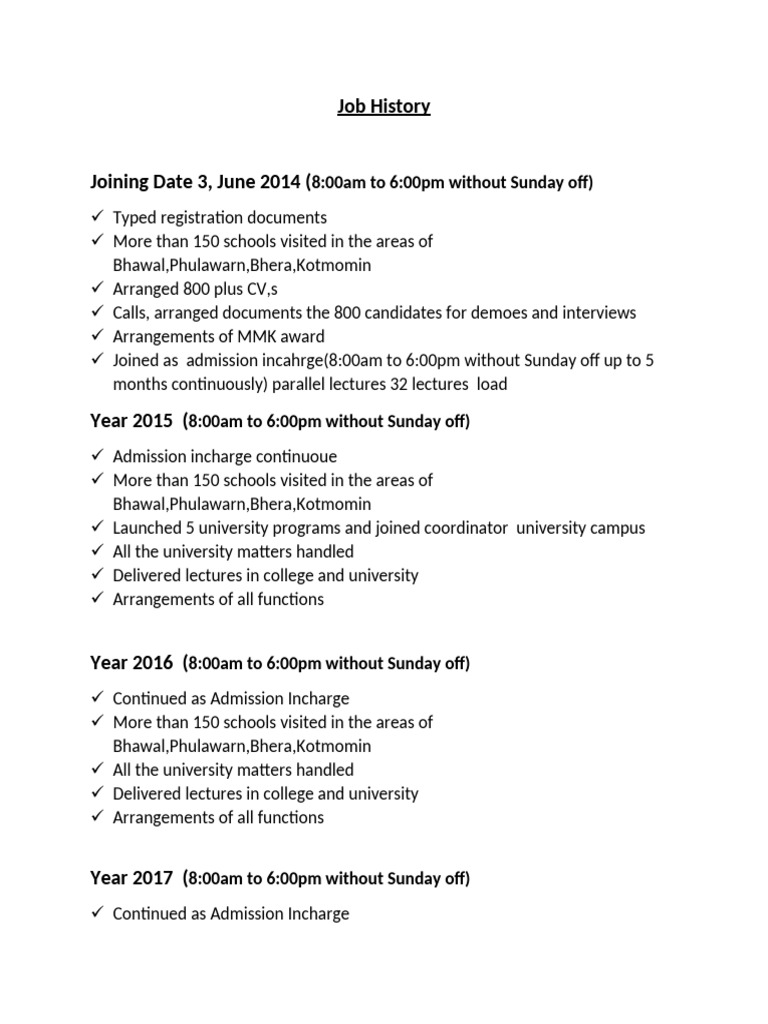 Comprehensive Job History Overview | PDF