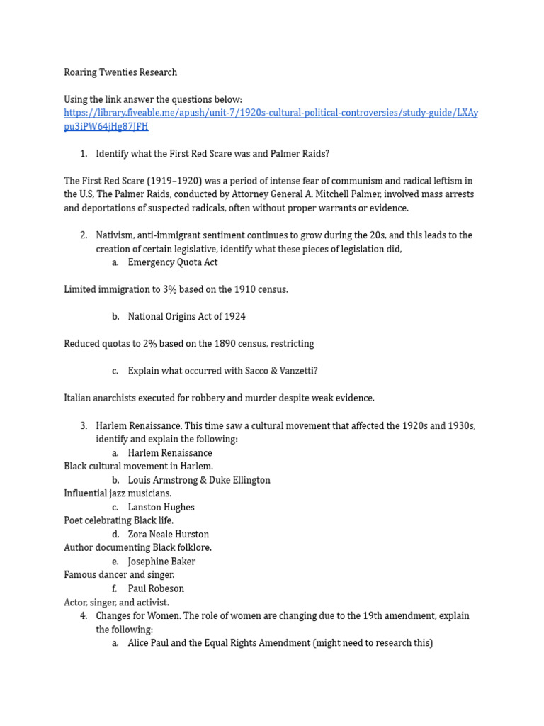 Roaring Twenties Reserach | PDF | Ku Klux Klan | Harlem Renaissance