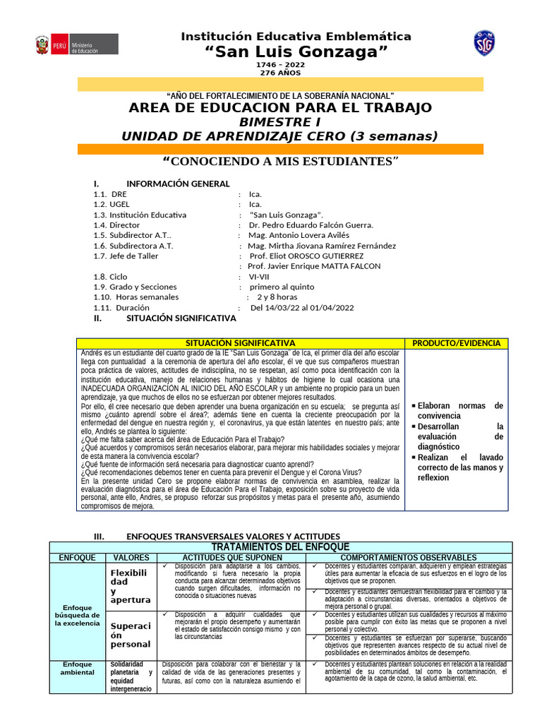 UNIDAD CERO EPT 2024 (5) | PDF | Aprendizaje | Evaluación