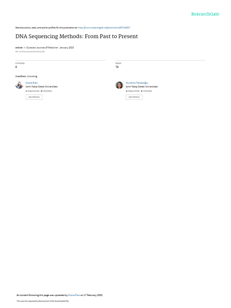 DNA Sequencing Past to Present - Eurasian J of Medicine 2022 | PDF | Dna Sequencing | Gel ...