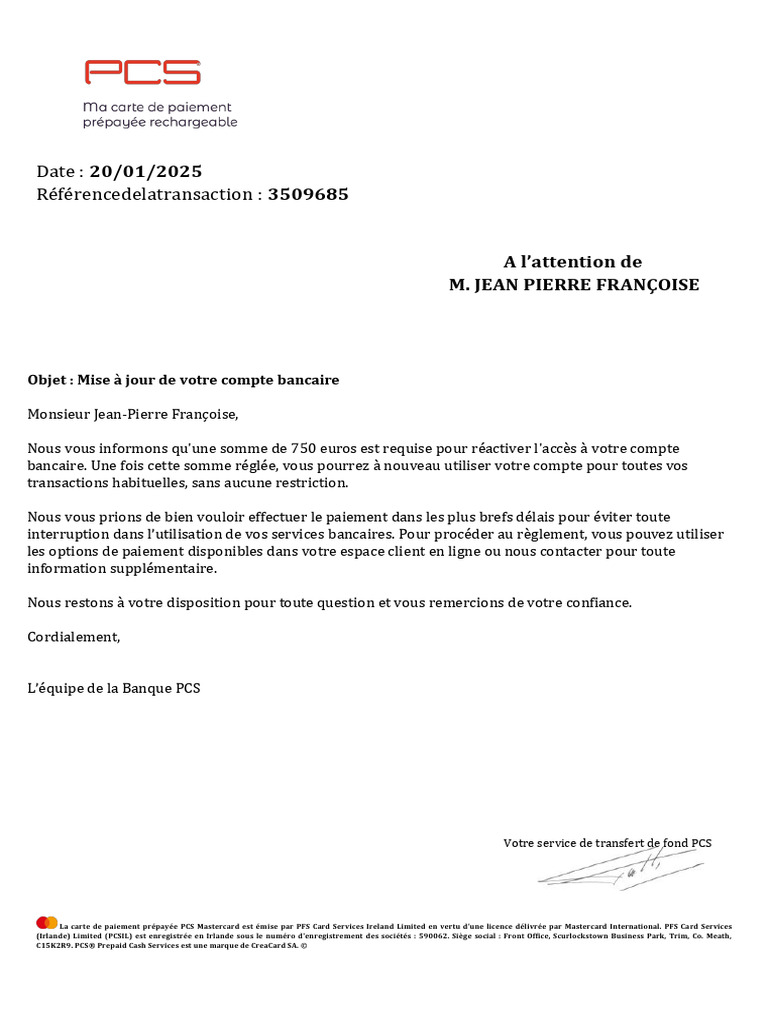 Mise à jour de votre compte bancaire | PDF