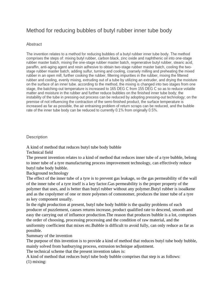 Reducing Bubbles in Butyl Rubber Tubes | PDF | Extrusion | Adhesive