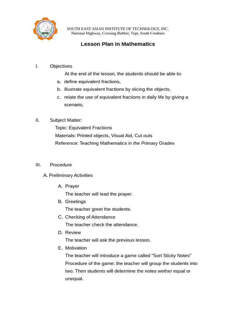Lesson Plan in Mathematics | PDF | Mathematics