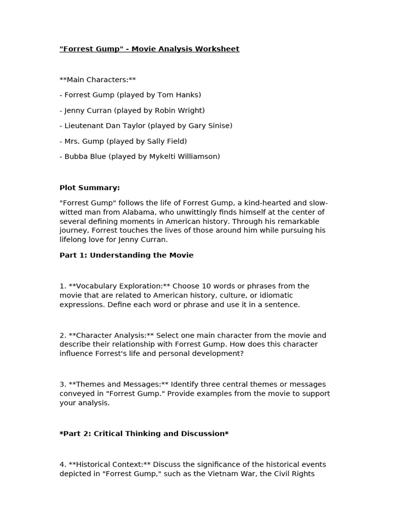 Forrest Gump Worksheet 3 | PDF