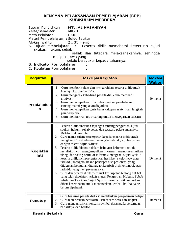 LK 9 Menyusun RPP Kumer Sujud Tilawah | PDF