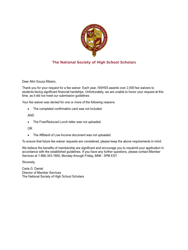NSHSS Fee Waiver Problem Letter.doc | PDF