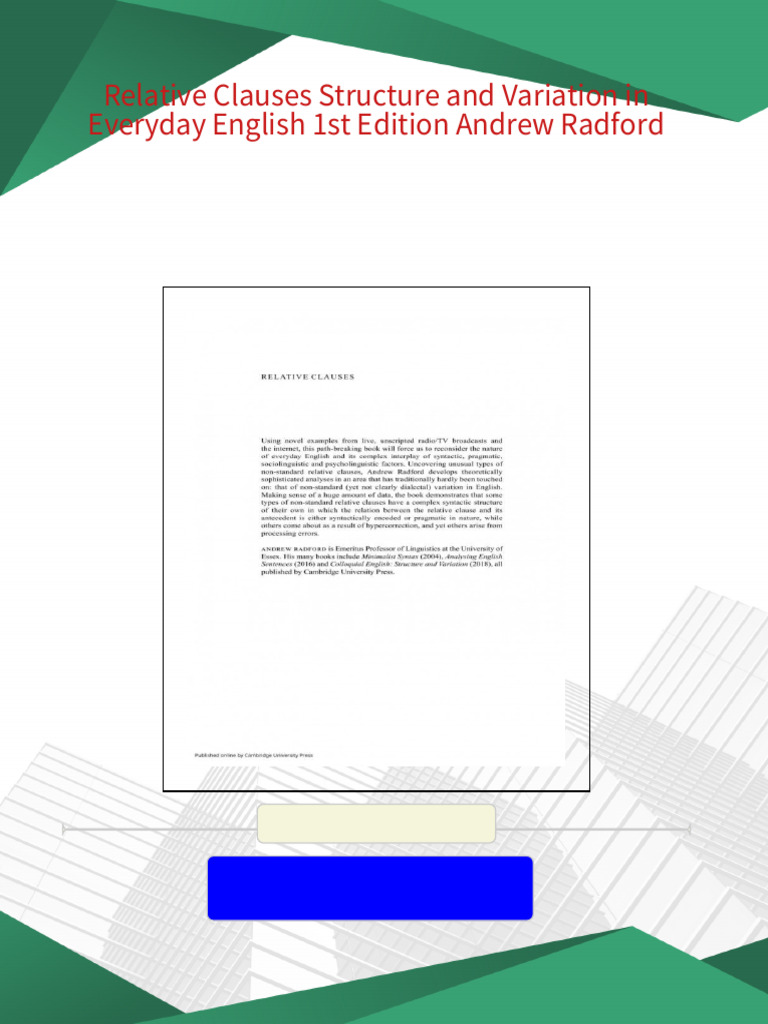 Relative Clauses Structure and Variation in Everyday English 1st ...