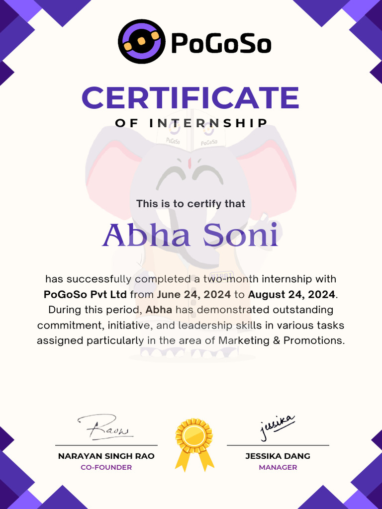 Certificate of Internship - Abha Soni | PDF