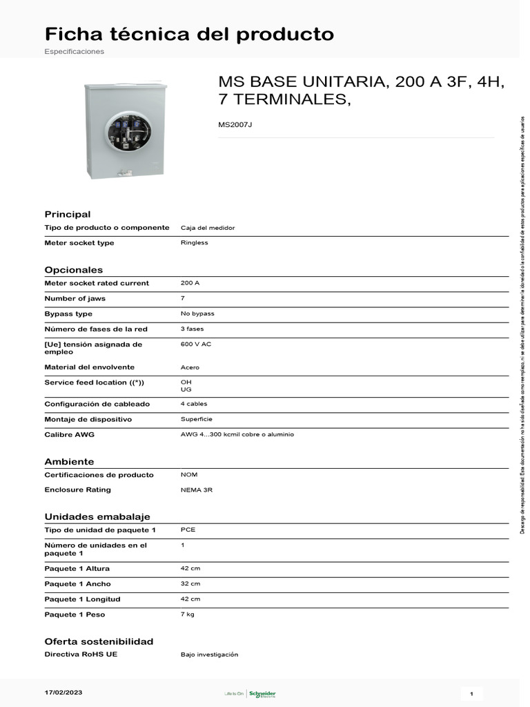 Ficha Técnica MS2007J 200A 3F 7T | PDF