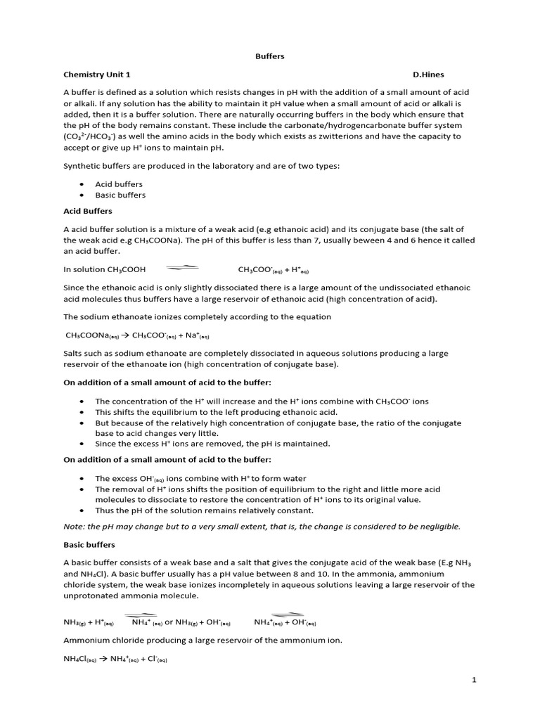 10.d Buffers - Chemistry Unit 1 | PDF | Buffer Solution | Ph