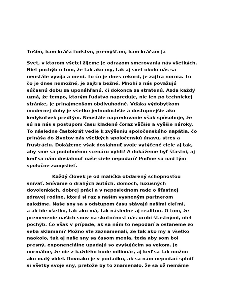 Úvaha - Kam Kráča Ľudstvo | PDF