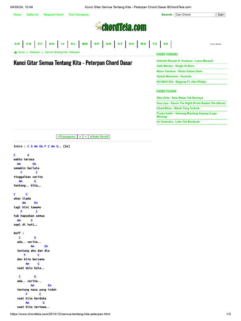 Kunci Gitar Semua Tentang Kita - Peterpan Chord Dasar | PDF