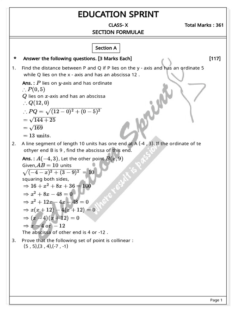 SECTION FORMULAE Questions - Solution | PDF | Classical Geometry | Geometry
