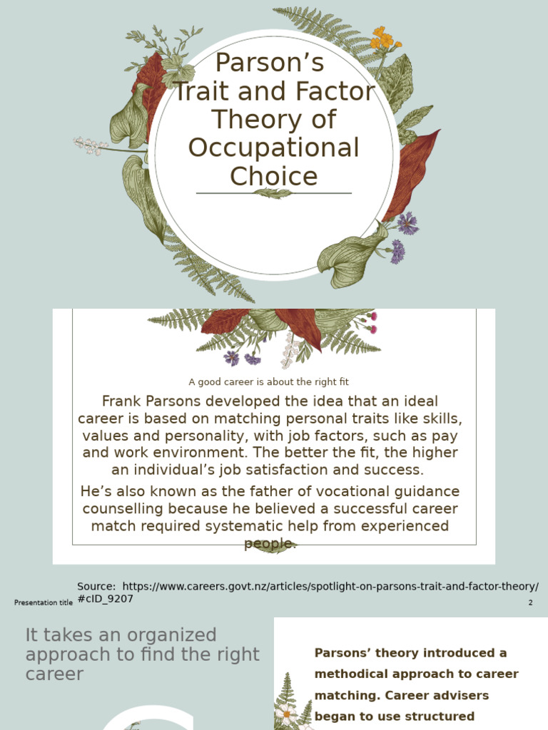 Lesson 1.1 Parsons Trait Factor Theory | PDF | Psychology | Behavioural Sciences