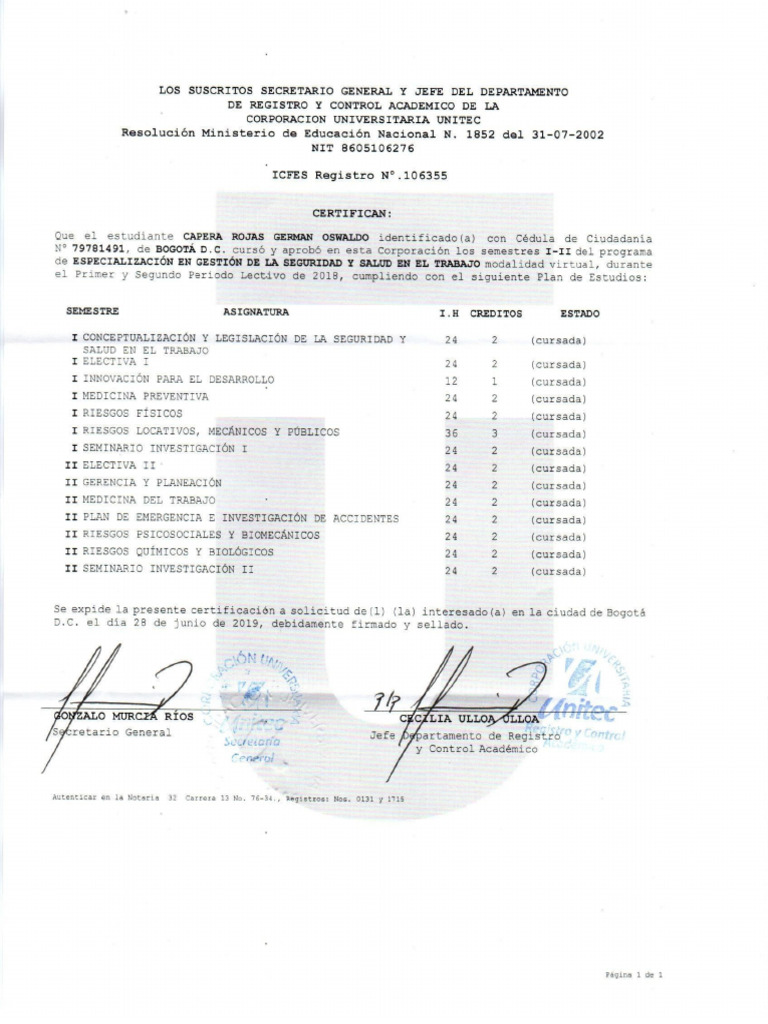 Certificado Plan Estudios GSSST UNITEC PDF | PDF
