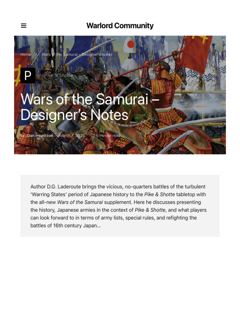 Wars of the Samurai: Designer's Notes | PDF | Samurai | Ninja