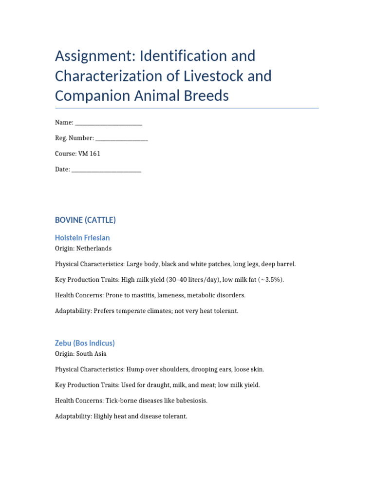 VM161 Assignment Livestock Breeds | PDF