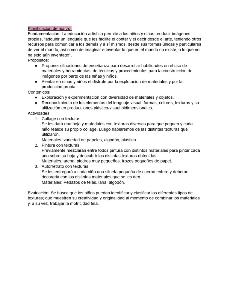 Planificación de Marzo | PDF