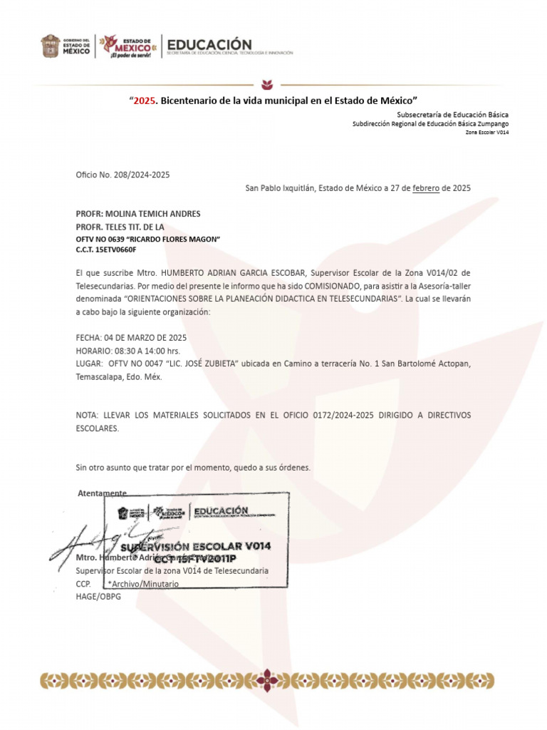 Oficio 208 Oficio Comision 0639 | PDF