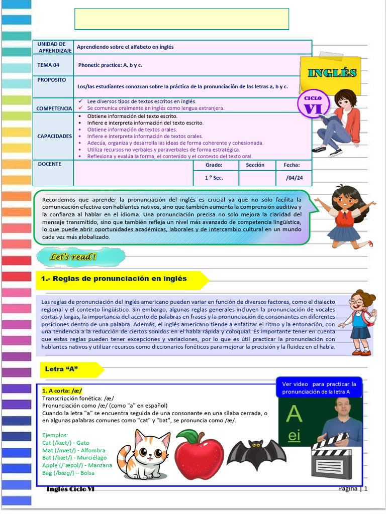 1°y2° INGL - FICHA ACTV 04.UNIDAD 01 | PDF | Idioma en Inglés | Lengua española