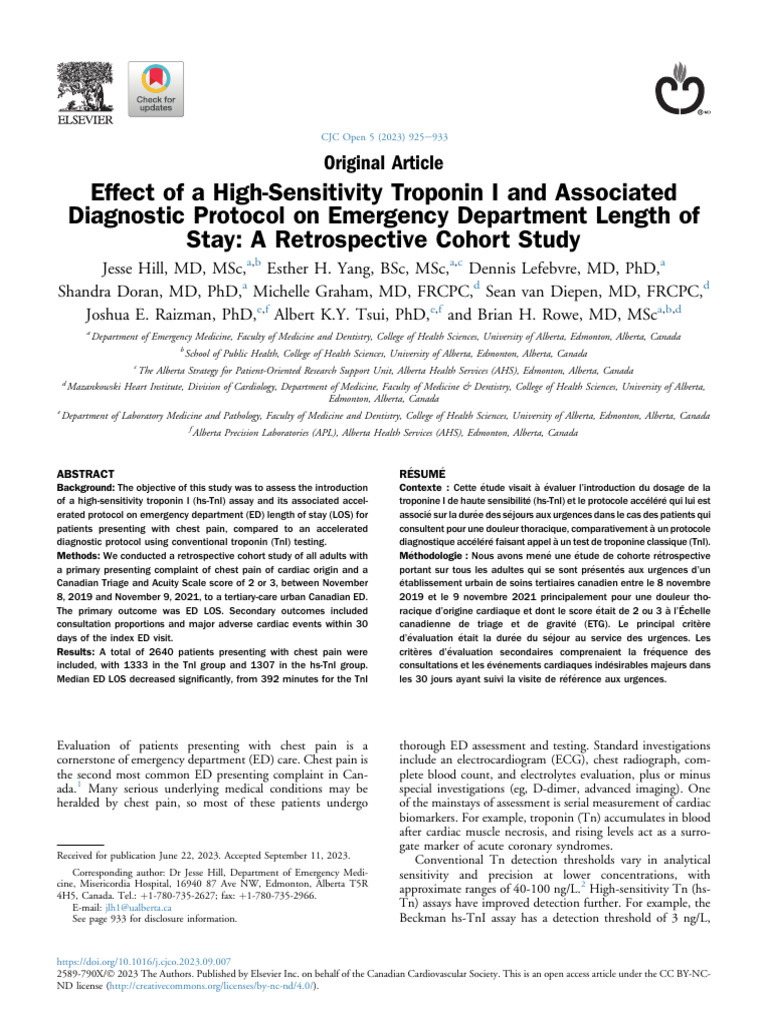 Effect of A hs-TnI and Associated Diagnostic Protocol | PDF | Heart ...