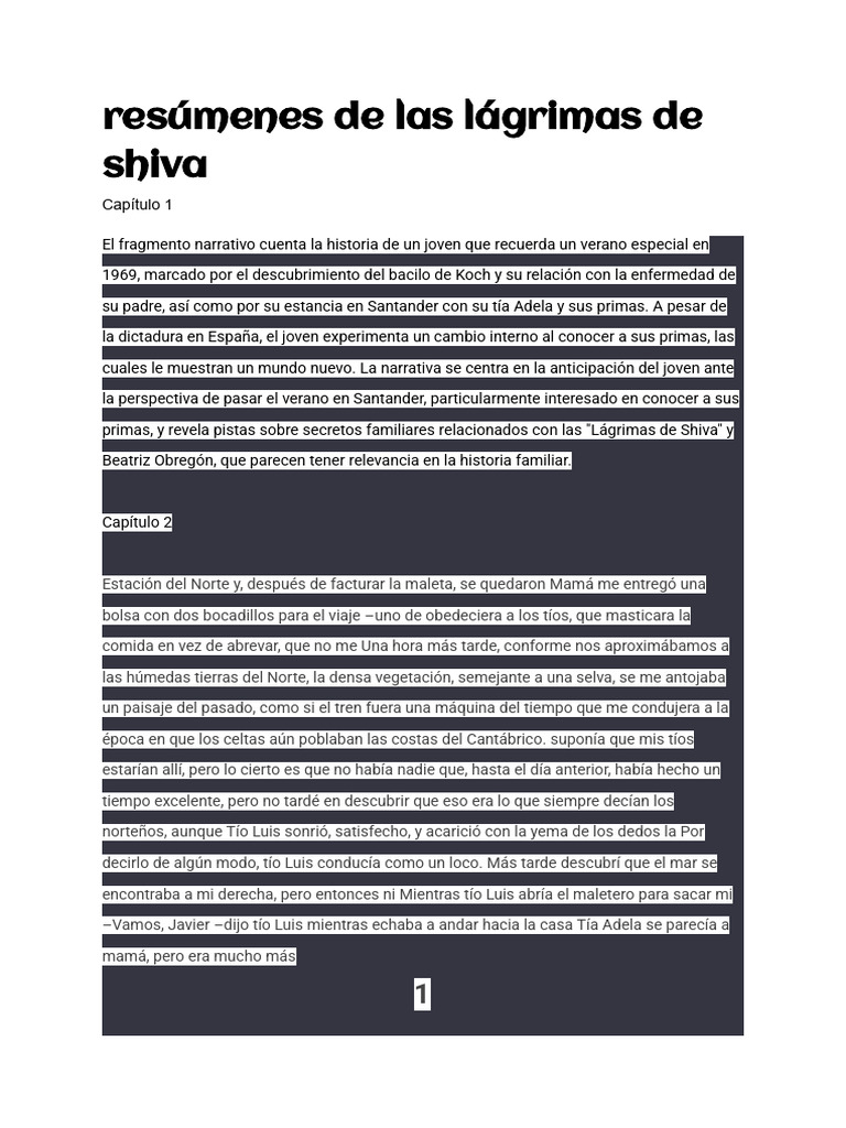 Resumen de "Las lágrimas de Shiva" | PDF