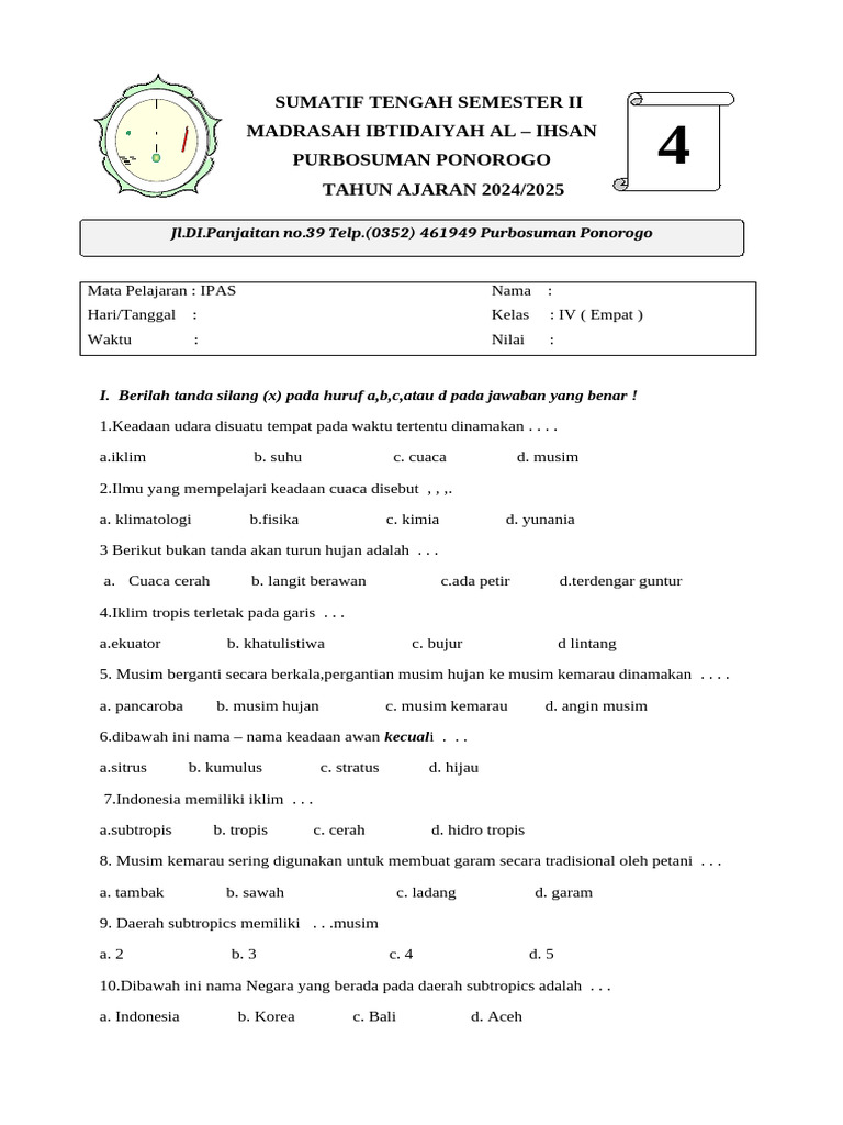 Soal STS 2 Tahun 2025 KLS 4 IPAS | PDF