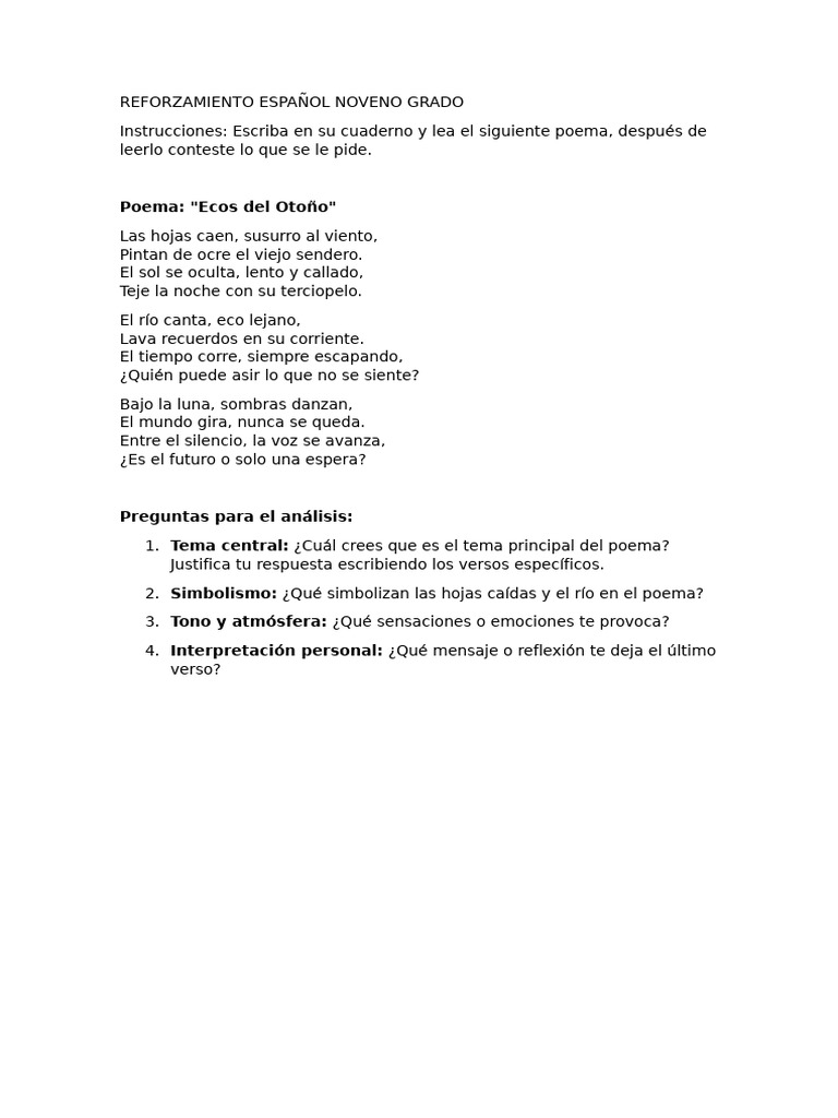 Analisis de Poema - NOVENO | PDF