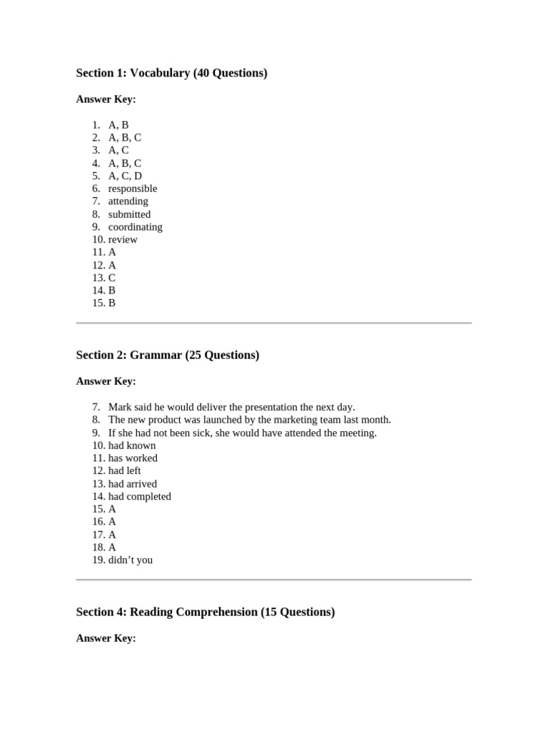 Vocabulary and Grammar Answer Key | PDF