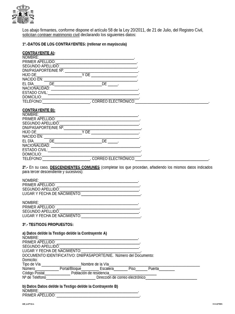 Formulario Expediente Matrimonial Web (1 Hoja) | PDF