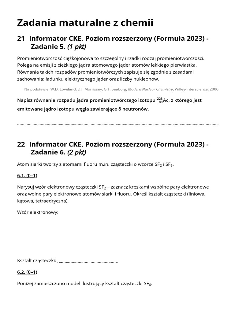 Informator Chemia 2025 Zadania 21-30 | PDF