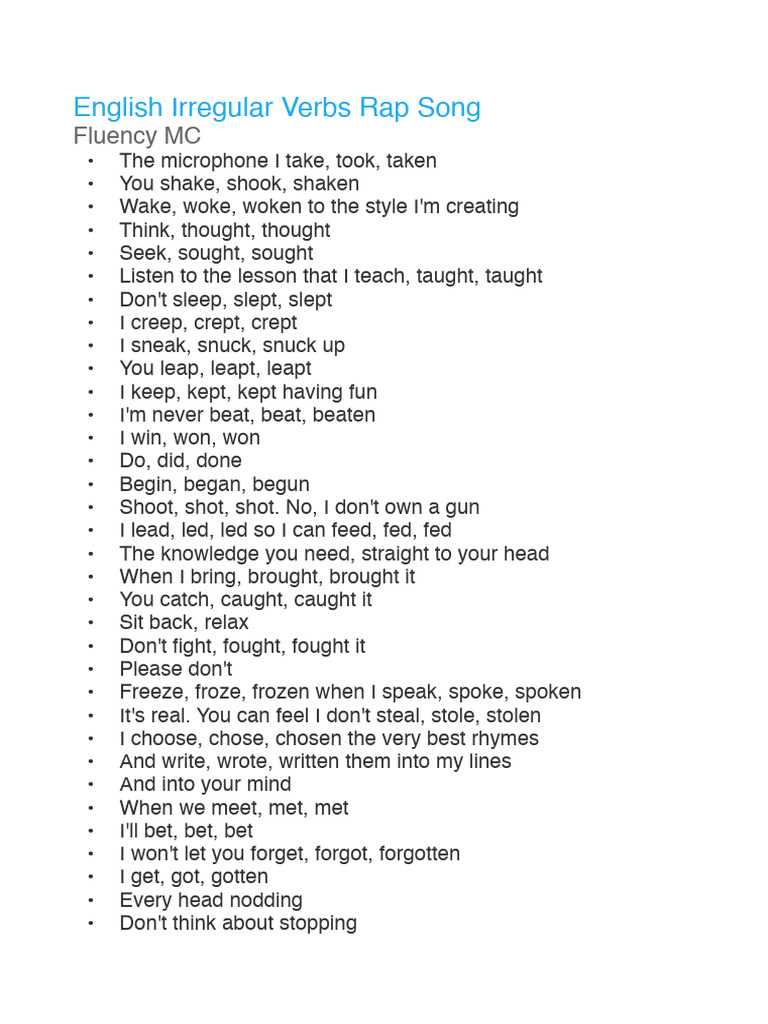 Irregular Verbs Rap | PDF
