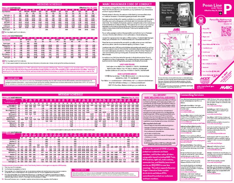 MARC Penn Line Weekend Schedule | PDF | Baltimore | Bus Transport