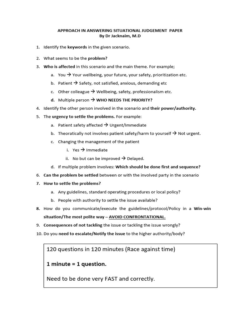 Approach in Answering Situational Judgement Paper | PDF