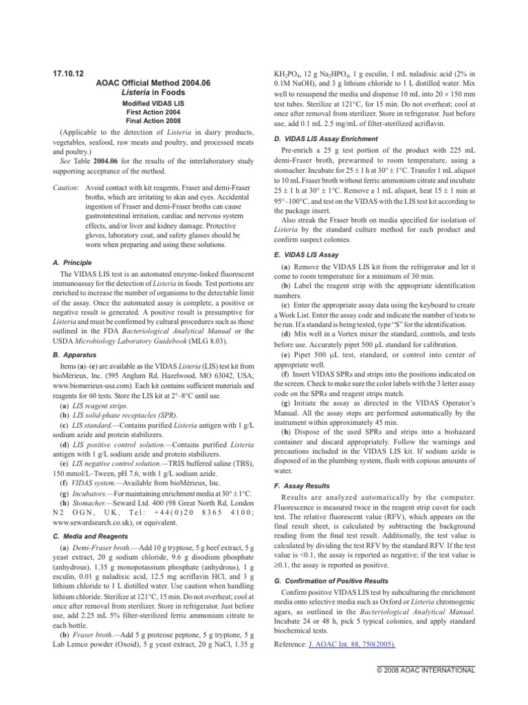 VIDAS LIS Method for Listeria Detection | PDF | Assay | Surface Plasmon ...