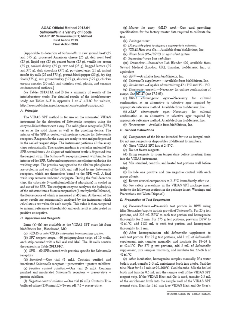 AOAC 2013.01 Salmonella UP SPT VIDAS | PDF | Immunoassay