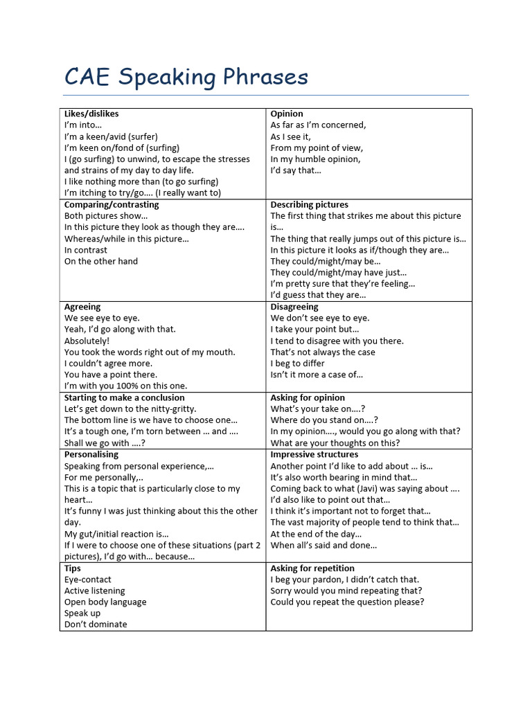Cae Speaking Phrases | PDF