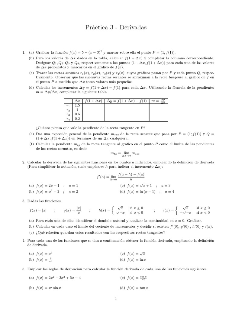 Practica - 3 - Derivadas - v2 | PDF | Derivado | Pendiente