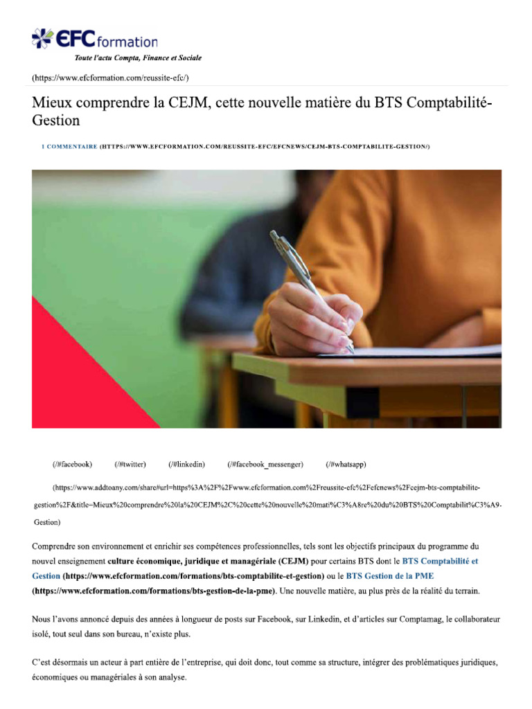 Mieux Comprendre La CEJM, Cette Nouvelle Matière Du BTS Comptabilité-Gestion | PDF