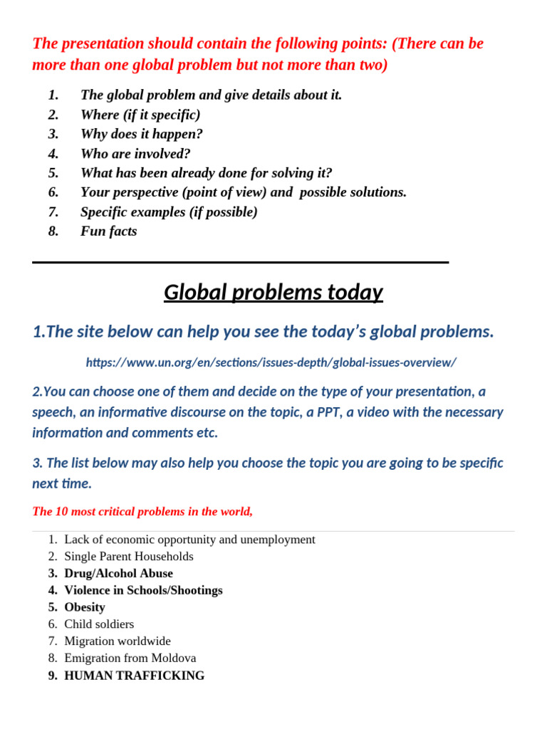 Tasks For Global Problems | PDF