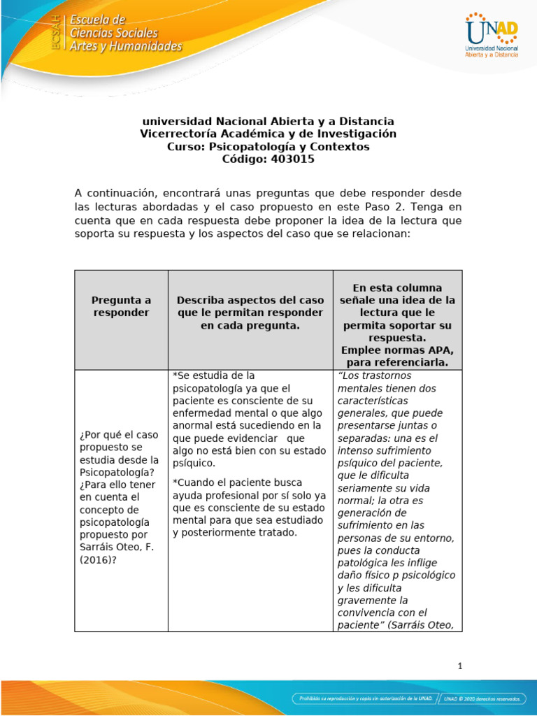 Anexo 1 - Matriz Estudio de Caso - Paso 2 | PDF | Psicopatología | Mente