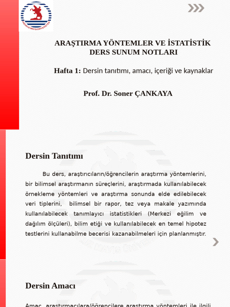 Hafta 1 Dersin Tanımı Amacı İçeriği Ve Kaynaklar | PDF